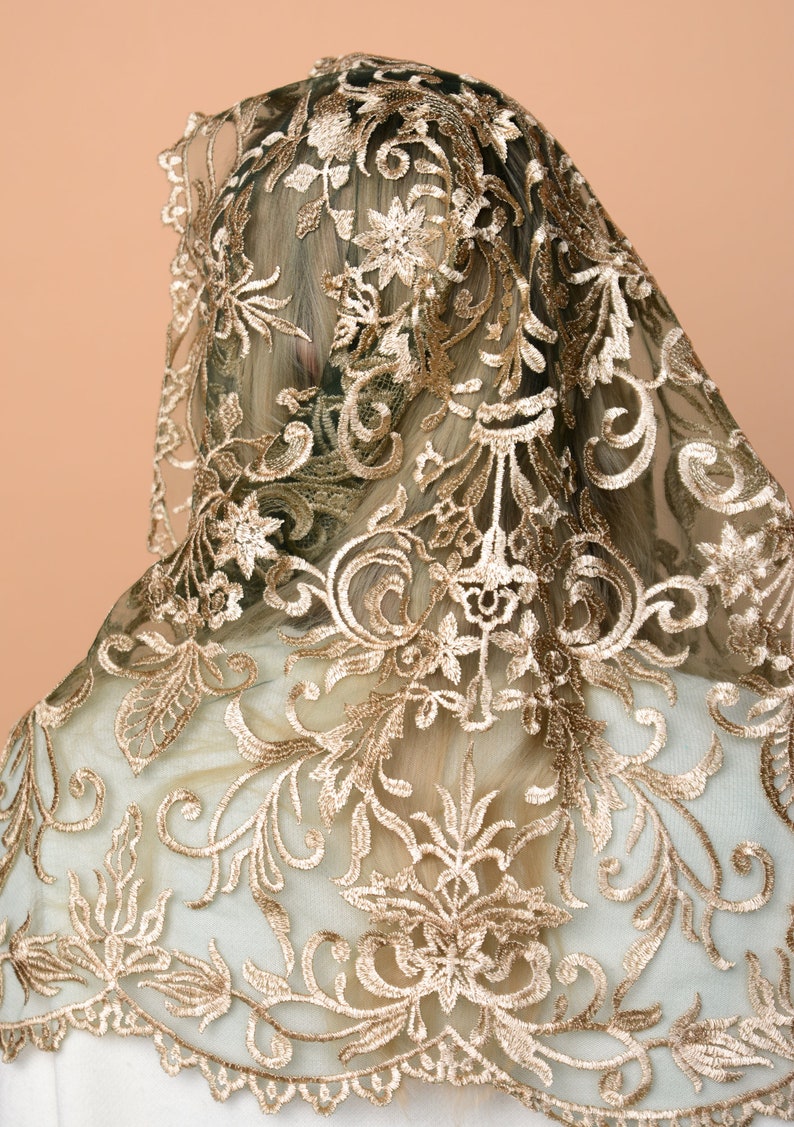 NEW!! Infinity Gold Chapel Veil, Catholic Lace Mantilla, Catholic Head ...