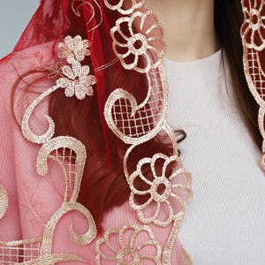 Red Mass Veil, Lace Veil Mantilla, Faith Head Coverings Holy, Chapel ...