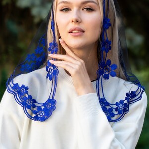NEW!! Blue Church Veil, Catholic Lace Mantilla , Blue Chapel Veil With ...