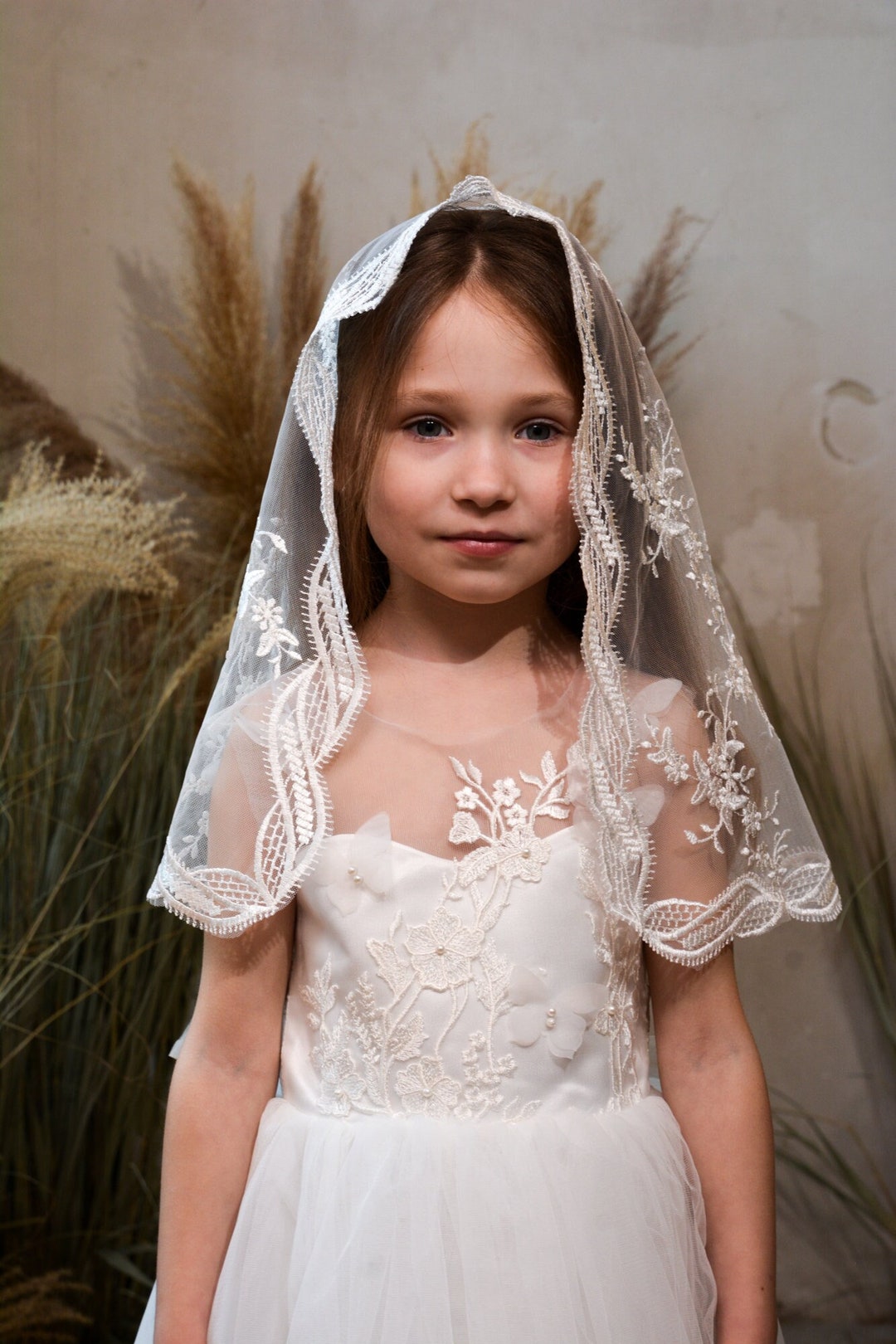 Child Latin Mass Veil, Children Ivory Lace Veil, Ivory Lace Chapel Veil ...