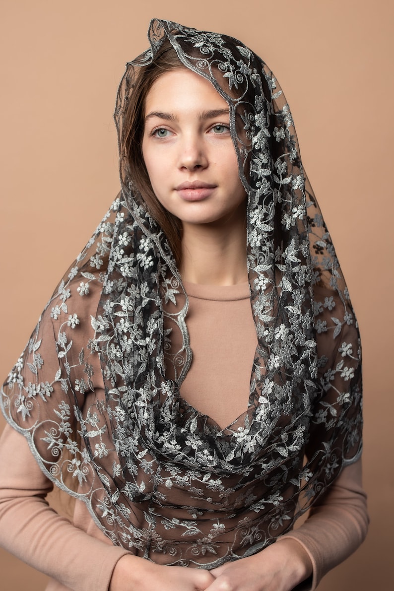 Classic Infinity Veil Latin Mass Grey Veil Infinity Catholic | Etsy