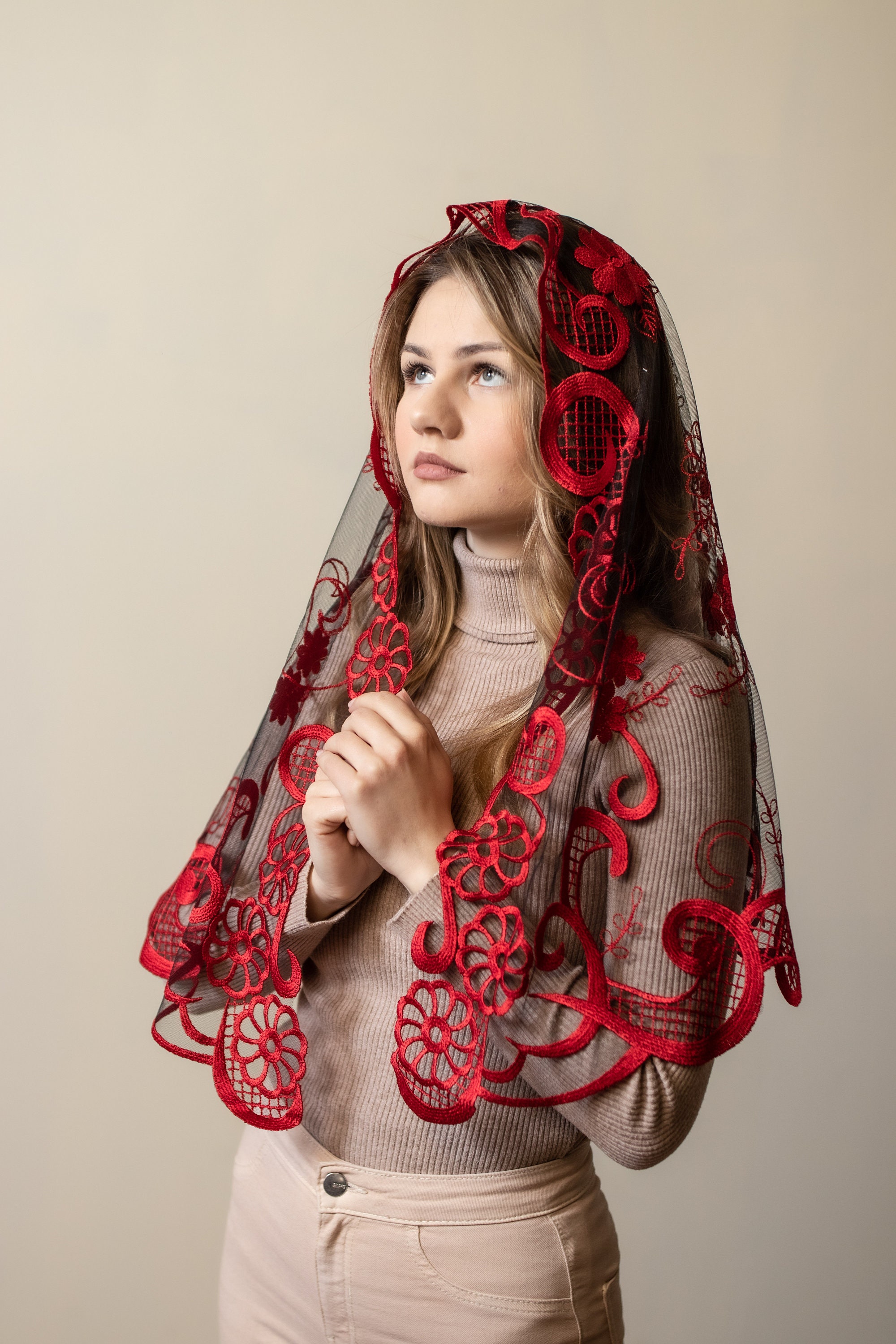 Long lace chapel veil Our lady of Lourdes veil lace chapel | Etsy