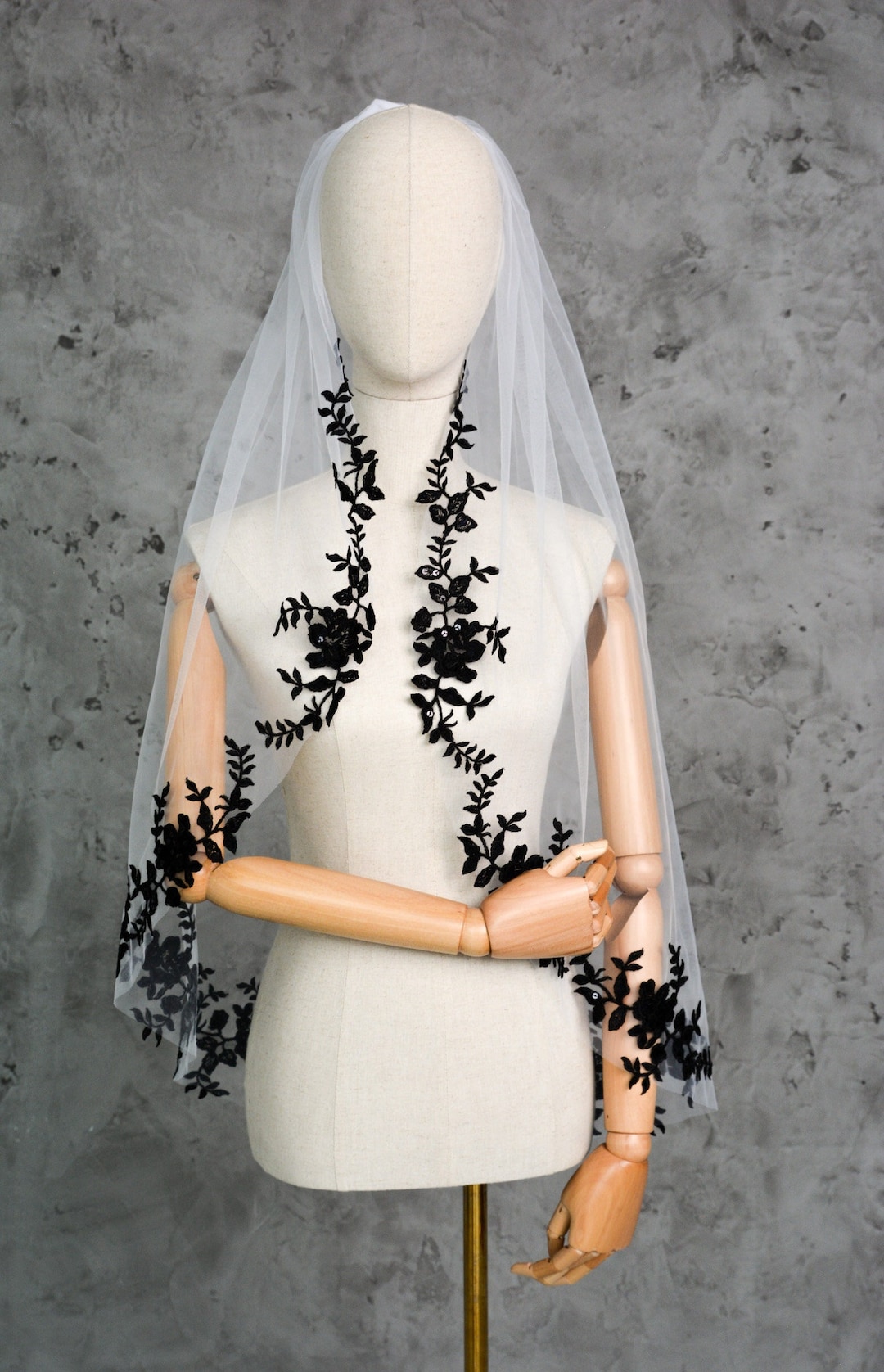 Black Bride Wedding Veil, Black Lace Edge Veil, Waltz Length Veil - Etsy