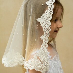 Kid Veil With Pearls , Child Veil for Church, Catholic Lace Mantilla - Etsy