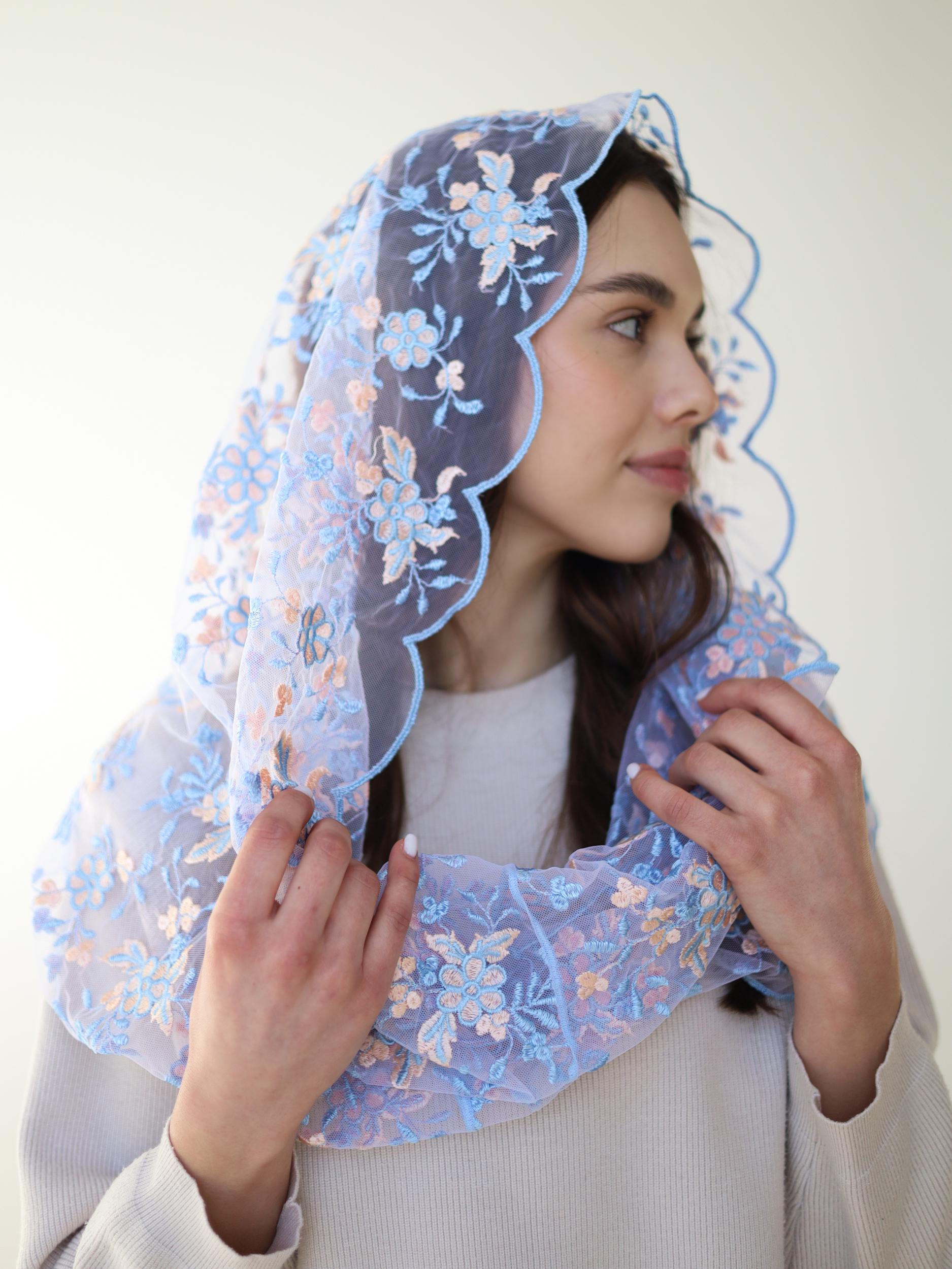 Limited Infinity Chapel Veil, Catholic Blue Head Covering Veil for ...