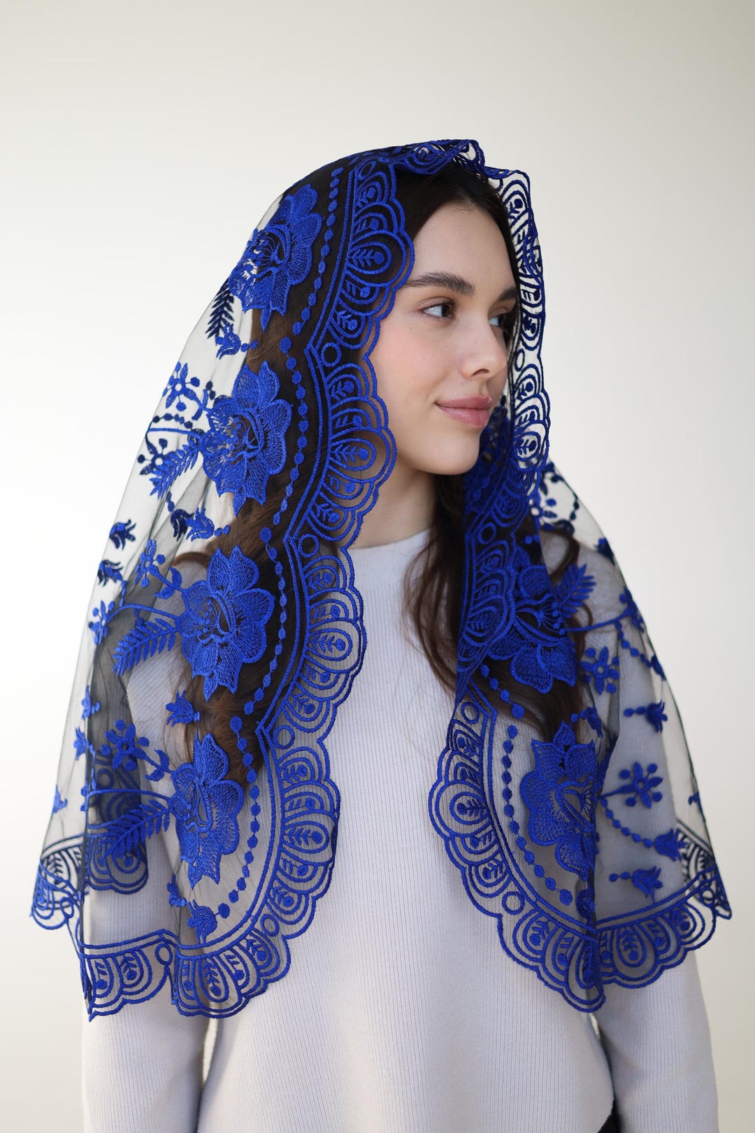 Blue Chapel Veil, Long Church Veil, Classic Catholic Veil Mantilla - Etsy