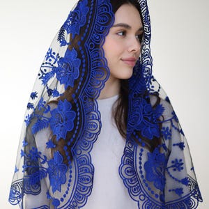 Blue Chapel Veil, Long Church Veil, Classic Catholic Veil Mantilla - Etsy
