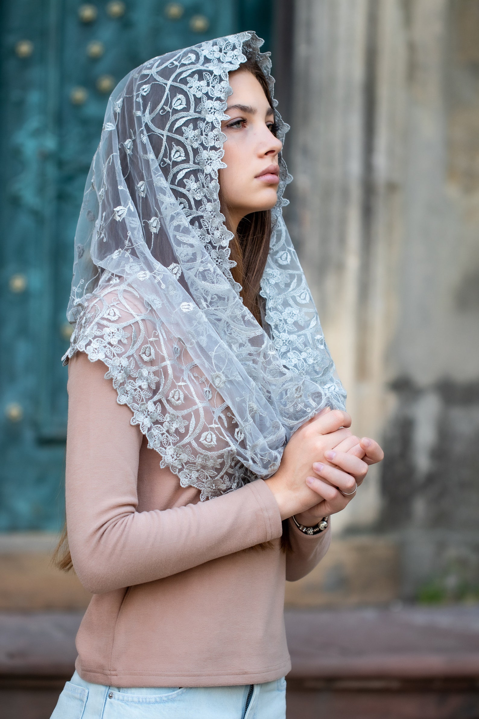 NEW Infinity grey chapel veil Catholic lace mantilla | Etsy