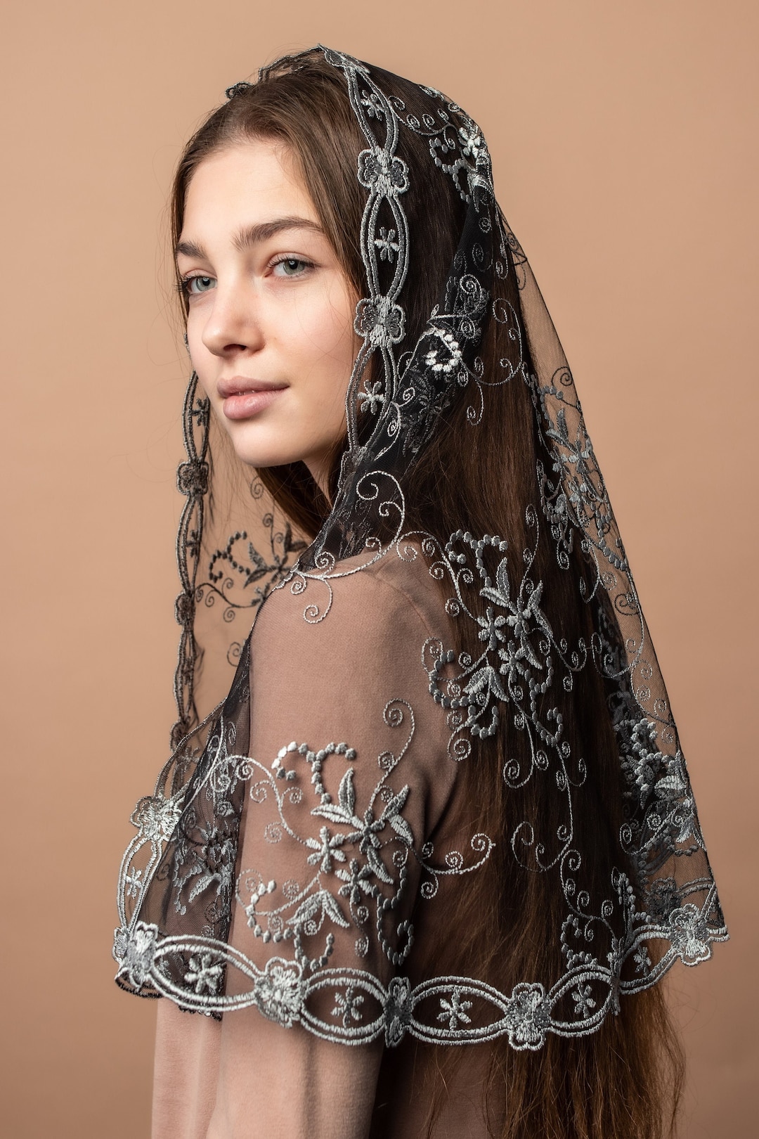 Grey Mass Veil, Long Veil Mantilla, Faith Head Coverings Holy, Chapel ...
