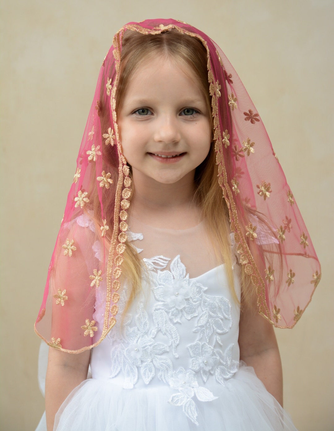 Pink Child Veil, Pink Catholic Kid Veil, Lace Chapel Veil for Child - Etsy