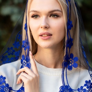 NEW!! Blue Church Veil, Catholic Lace Mantilla , Blue Chapel Veil With ...