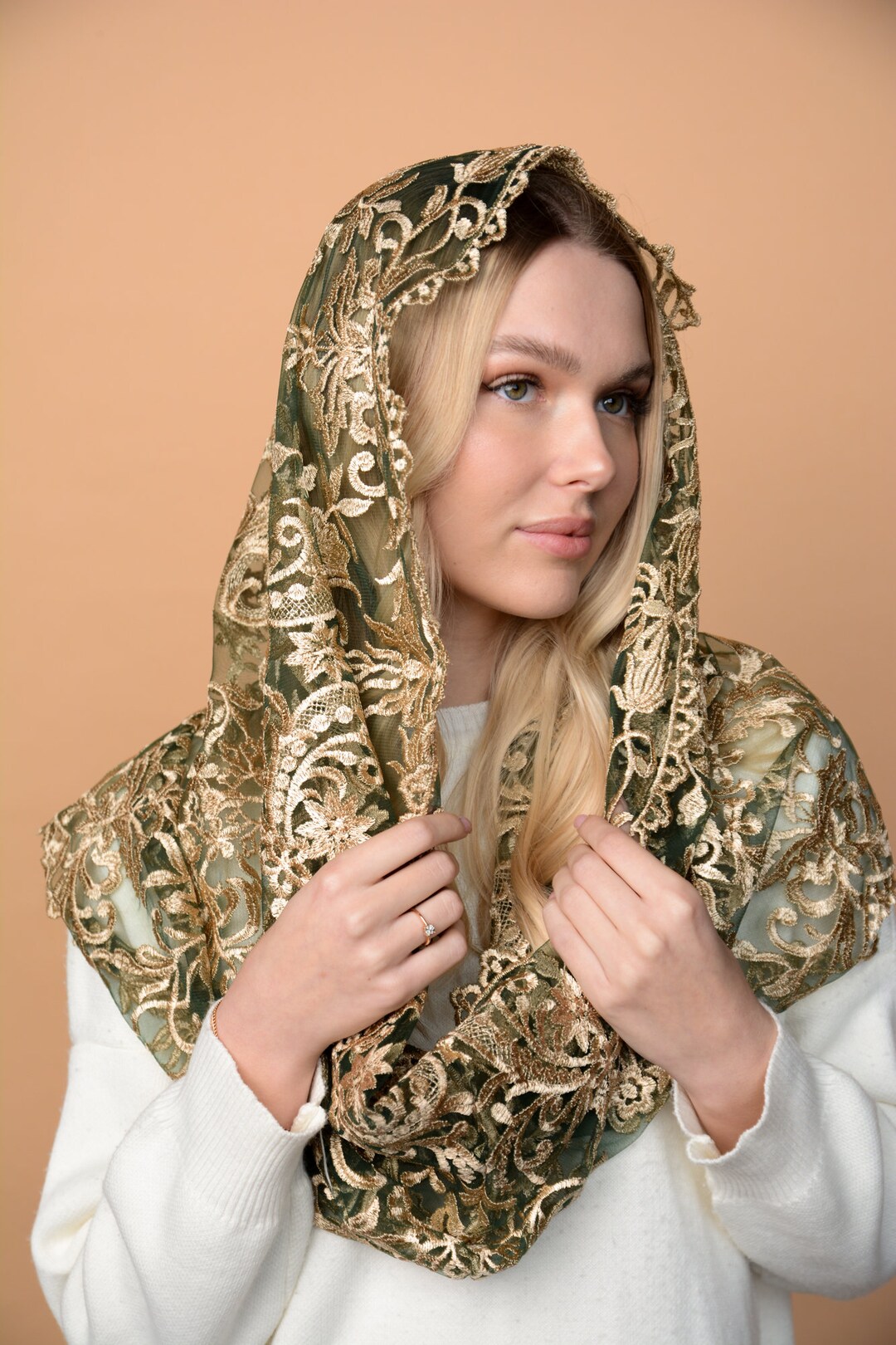 NEW!! Infinity Gold Chapel Veil, Catholic Lace Mantilla, Catholic Head ...