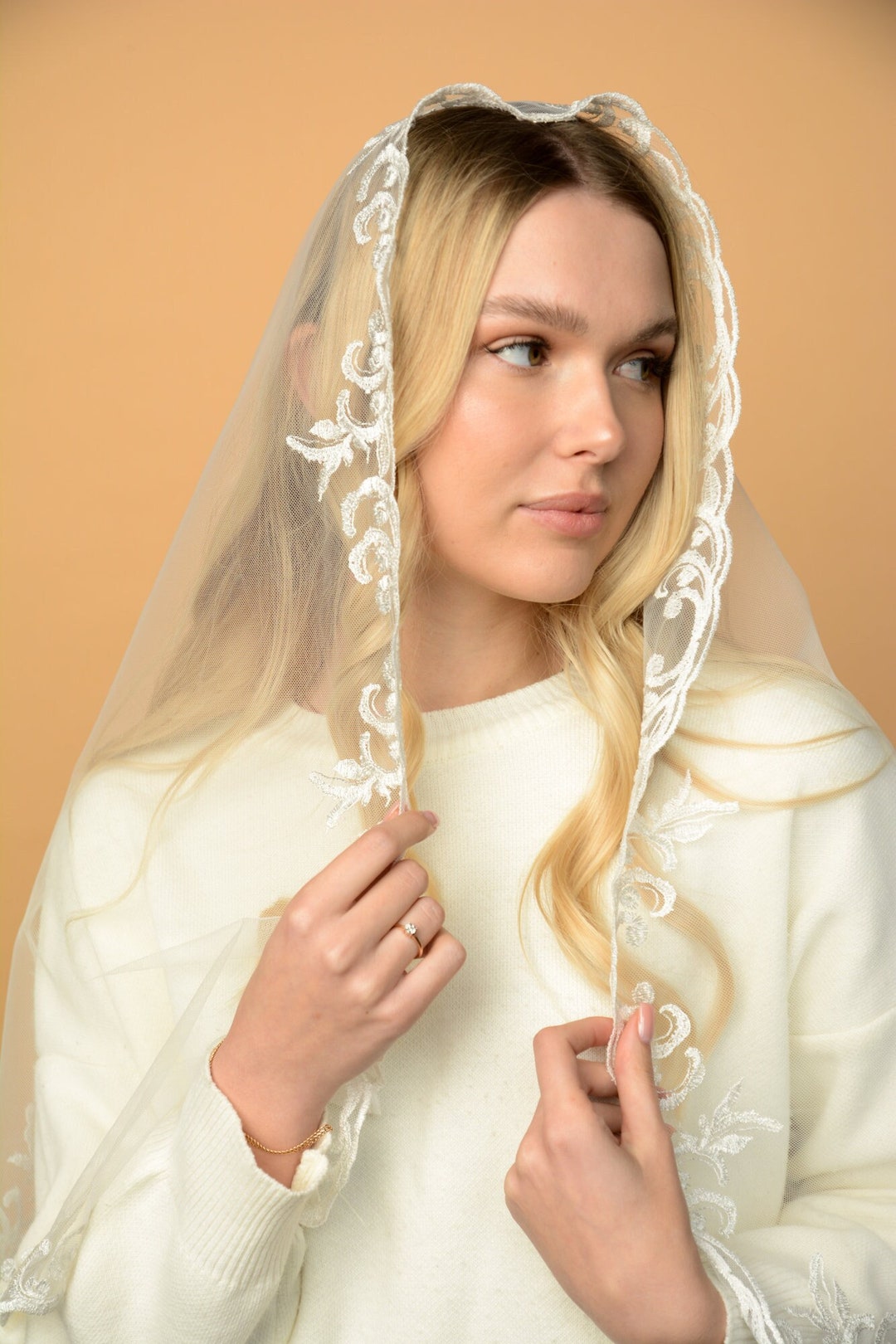 Long Ivory Catholic Veil, Church Lace Scarf, Ivory Long Veil - Etsy