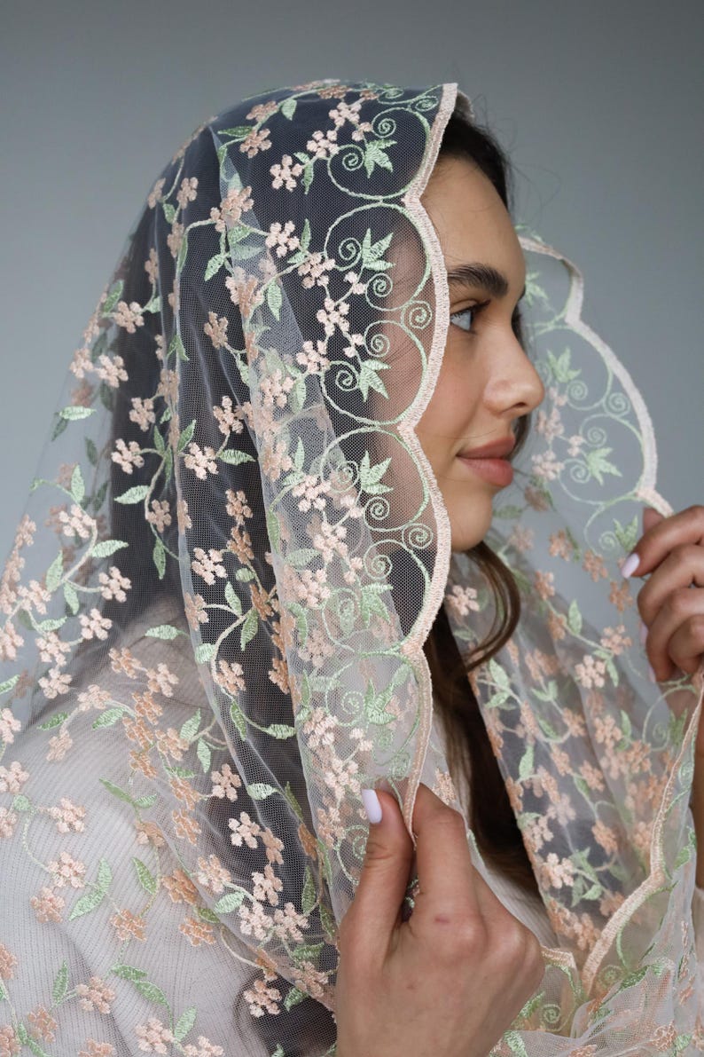 Catholic Floral Infinity Veil, Peach Infinity Chapel Veil, Infinity ...