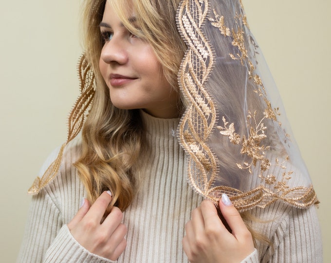 Gold Chapel Veil Tender Lace Chapel Veil Catholic Chapel - Etsy