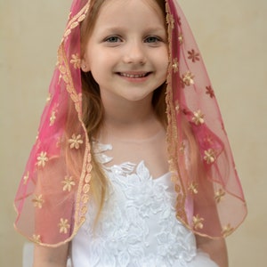 Pink Child Veil, Pink Catholic Kid Veil, Lace Chapel Veil for Child - Etsy