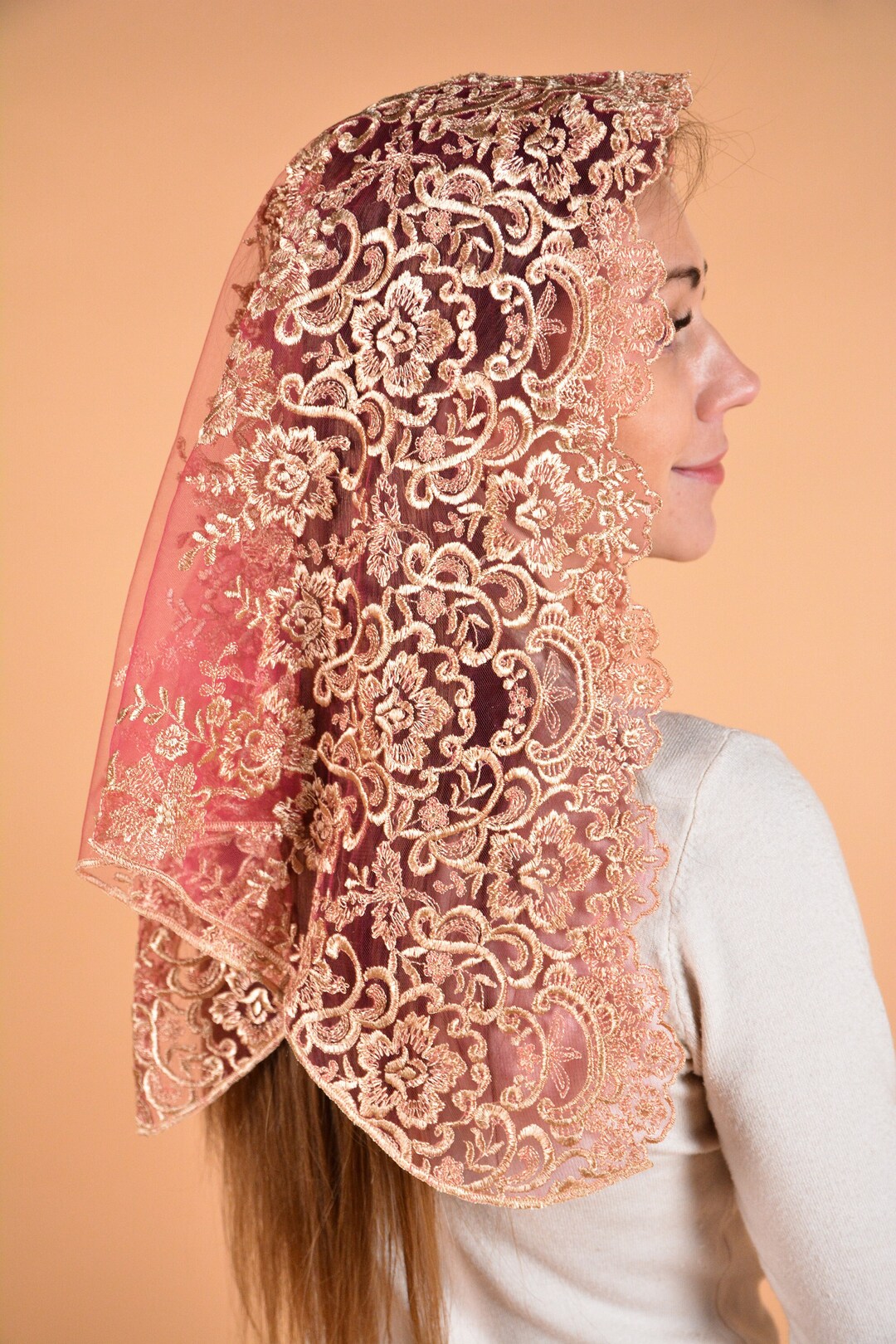 Pink Triangle Lace Veil, Chapel Veil, Latin Mass Veil - Etsy