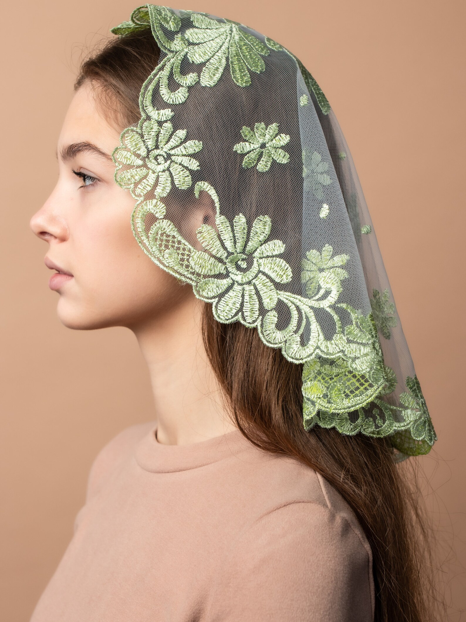 Catholic Head Covering Veil for Church Round Grey Chapel - Etsy