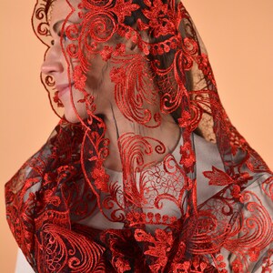 Infinity Red Lace Chapel Veil, Lace Church Veil, Infinity Lace Chapel ...