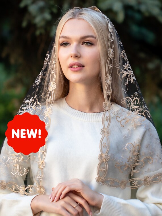 Gold Chapel Veil Lace Chapel Veil Mantilla D Shape Veil - Etsy