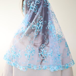 Light Blue Gradient Limited Veil, Long Mantilla, Blue Catholic Veil ...