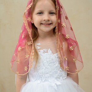 Pink Child Veil, Pink Catholic Kid Veil, Lace Chapel Veil for Child - Etsy