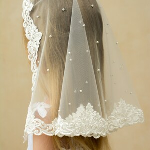 Kid Veil With Pearls , Child Veil for Church, Catholic Lace Mantilla - Etsy