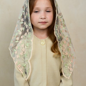 Floral Triangle Lace Veil, Child Lace Chapel Veil, Latin Mass Veil - Etsy