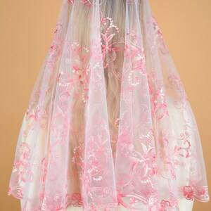 Limited Pink Gradient Veil, Long Mantilla, Pink Catholic Veil, Chapel ...