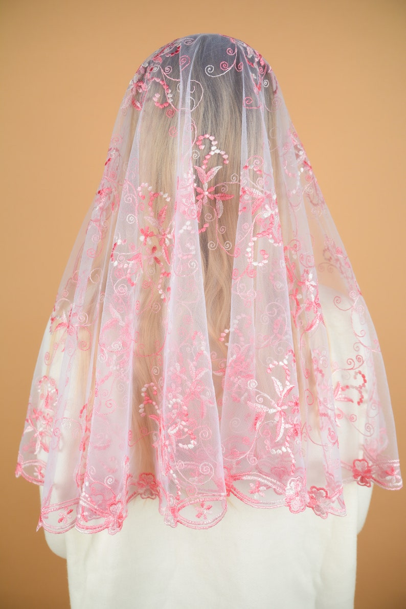 Limited Pink Gradient Veil Long Mantilla Pink Catholic Veil - Etsy