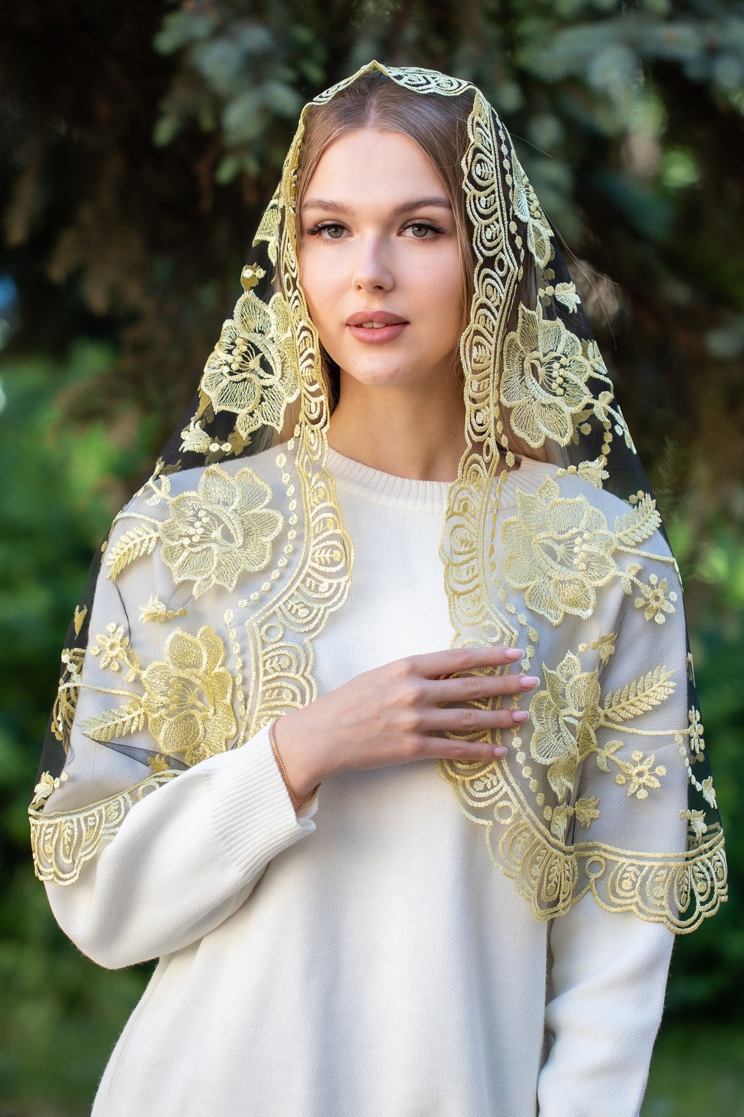 NEW!! Yellow Mass Veil, Long Veil Mantilla, Faith Head Coverings Holy ...