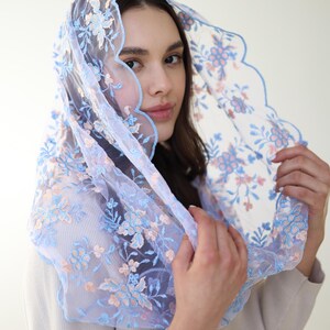 Limited Infinity Chapel Veil, Catholic Blue Head Covering Veil for ...