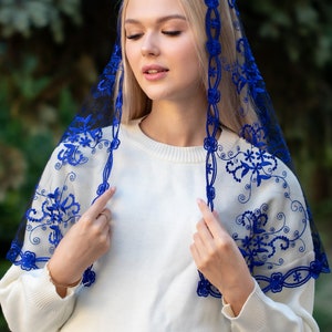 Blue Chapel Veil, Long Church Veil, Catholic Mantilla, Blue Chapel Veil ...