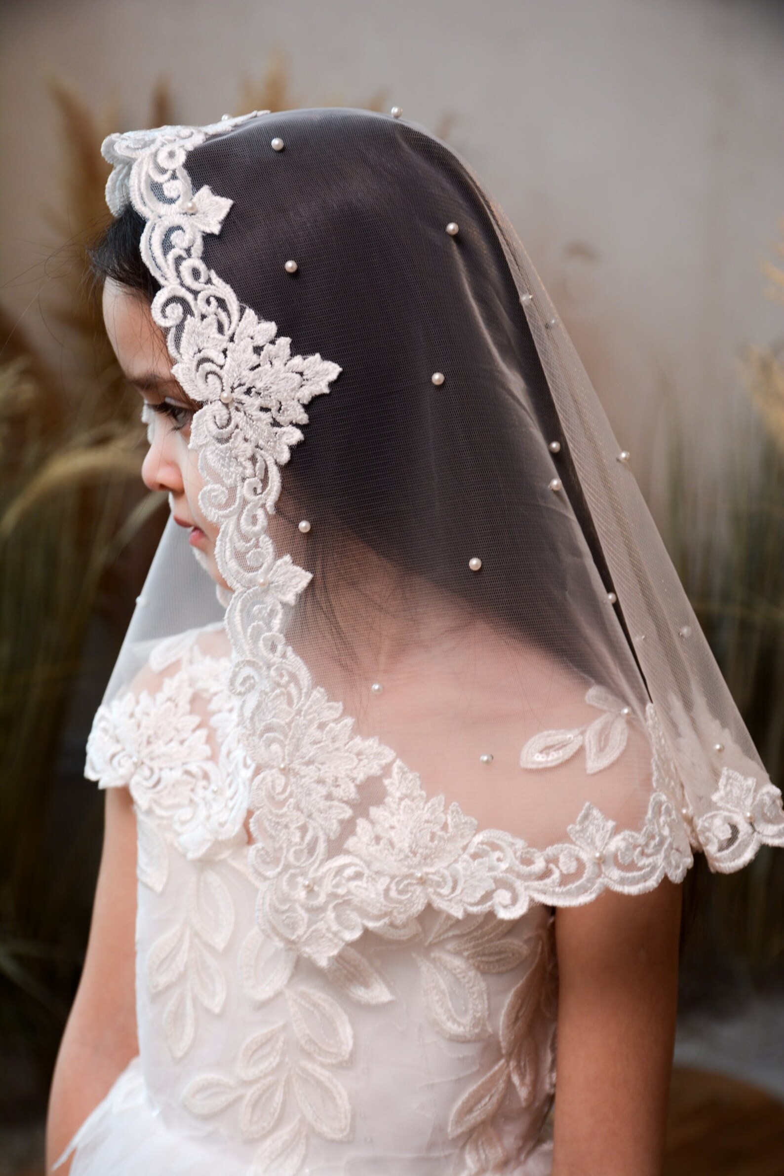Pearl White Kid Church Veil, Child Catholic Veil, White Short Child ...