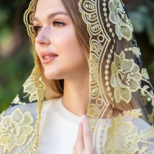 NEW!! Yellow Mass Veil, Long Veil Mantilla, Faith Head Coverings Holy ...