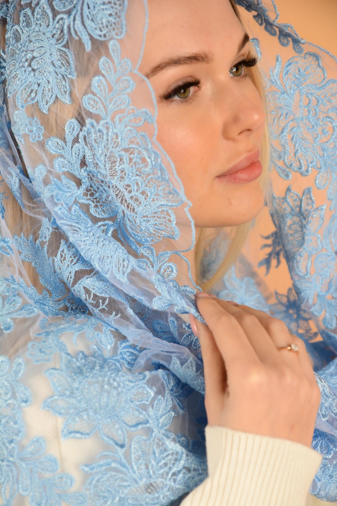 NEW Infinity Blue Chapel Veil, Catholic Lace Mantilla, Catholic Head ...