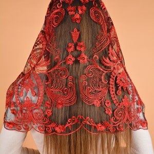 Infinity Red Lace Chapel Veil, Lace Church Veil, Infinity Lace Chapel ...