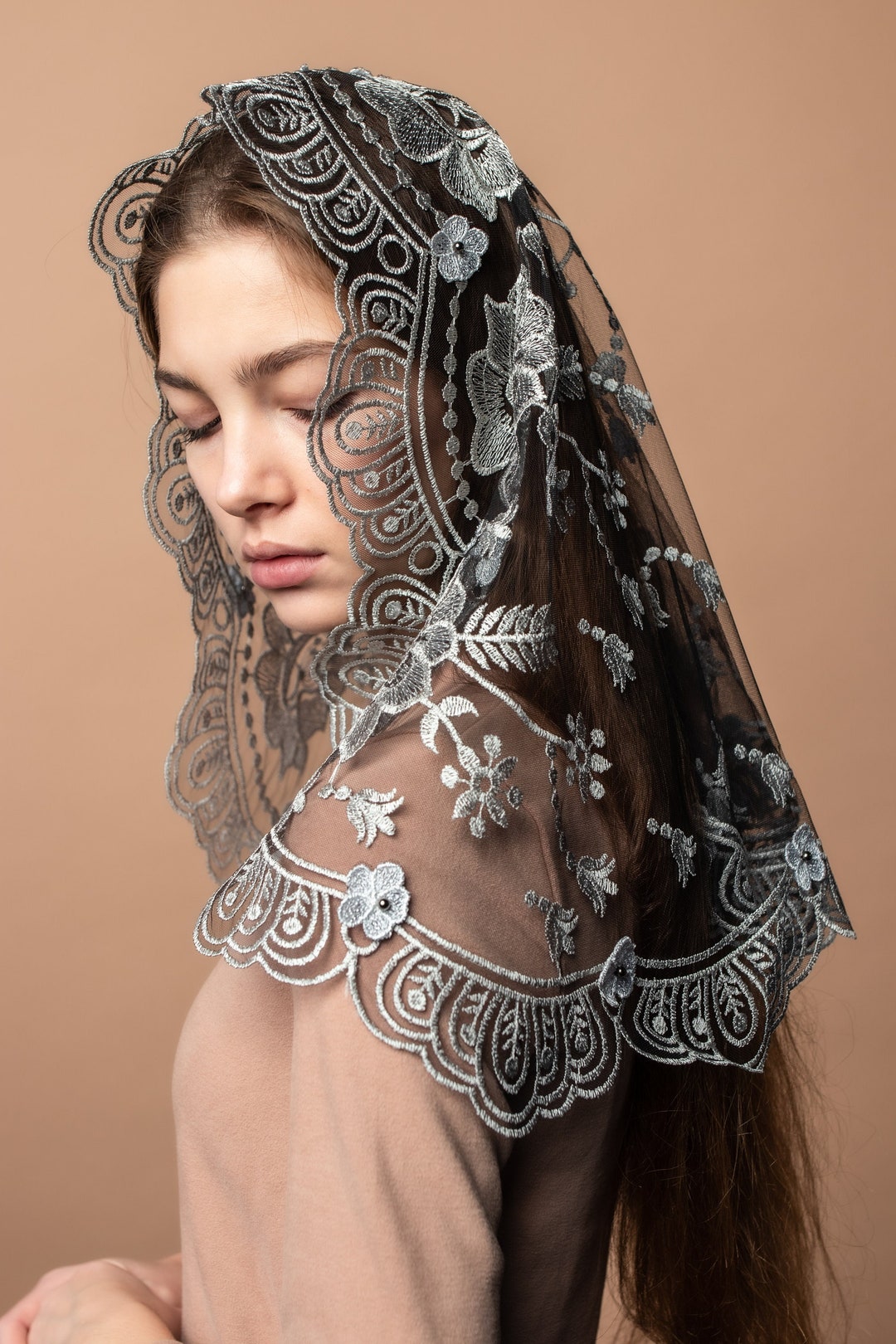 3D Chapel Grey Veil , Short Grey Chapel Veil, Catholic Mass Veil - Etsy