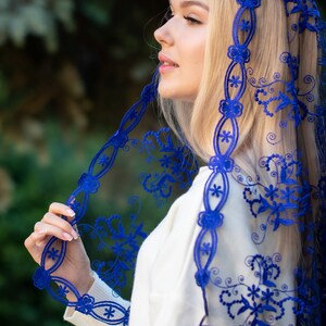 Blue Chapel Veil, Long Church Veil, Catholic Mantilla, Blue Chapel Veil ...