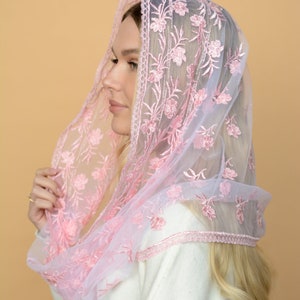 Pink Chapel Veil, Catholic Head Covering Veil for Church, Catholic Lace ...