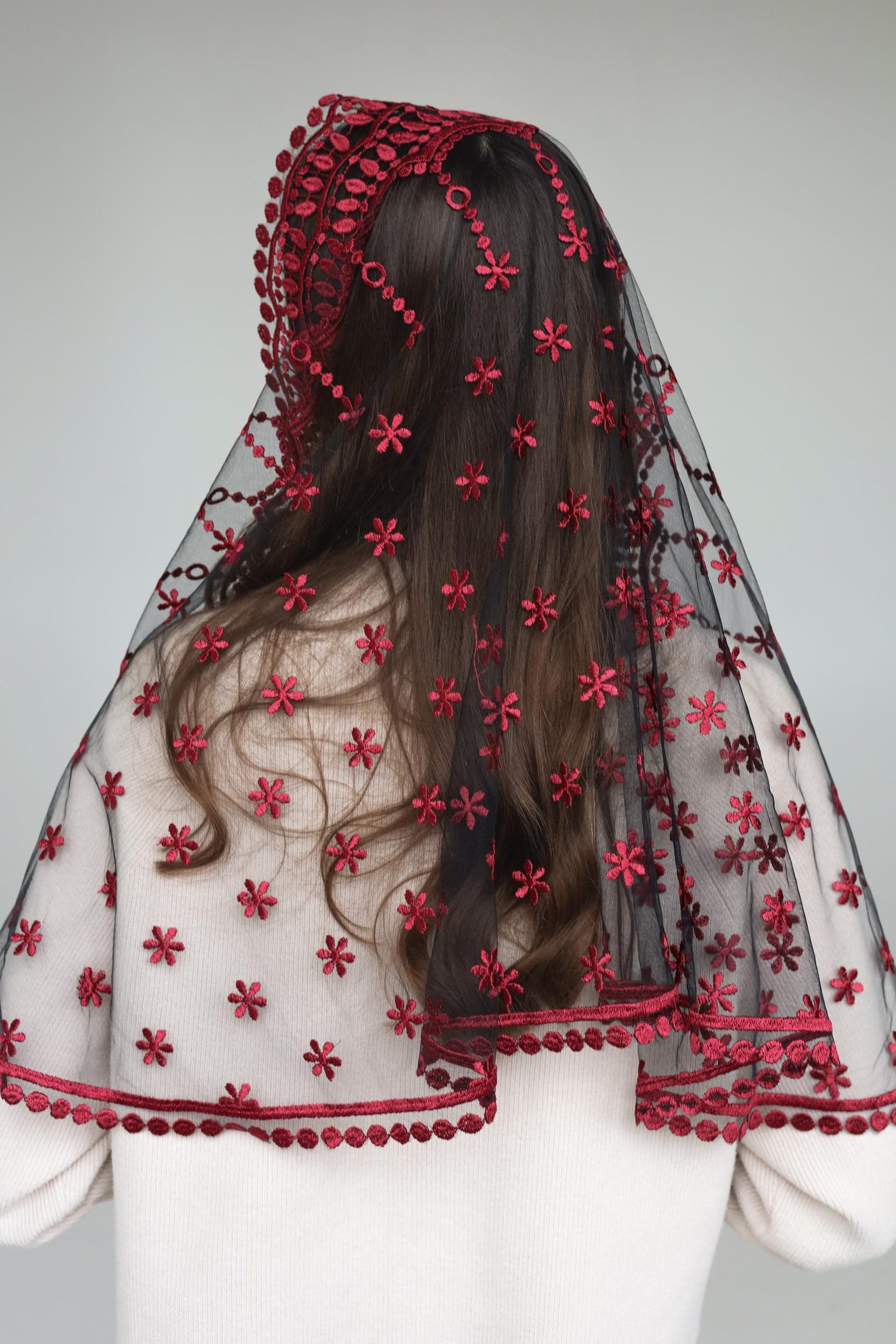 NEW!! Red Mass Veil, Burgundy Veil Mantilla, Faith Head Coverings Holy ...
