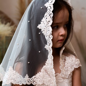 Pearl White Kid Church Veil, Child Catholic Veil, White Short Child ...
