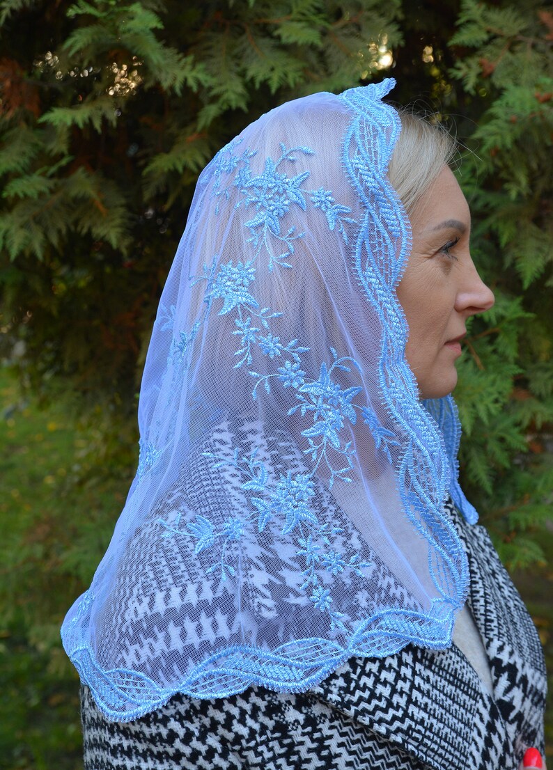 Blue Traditional Catholic D Shape Mantilla Veil Blue Lace - Etsy
