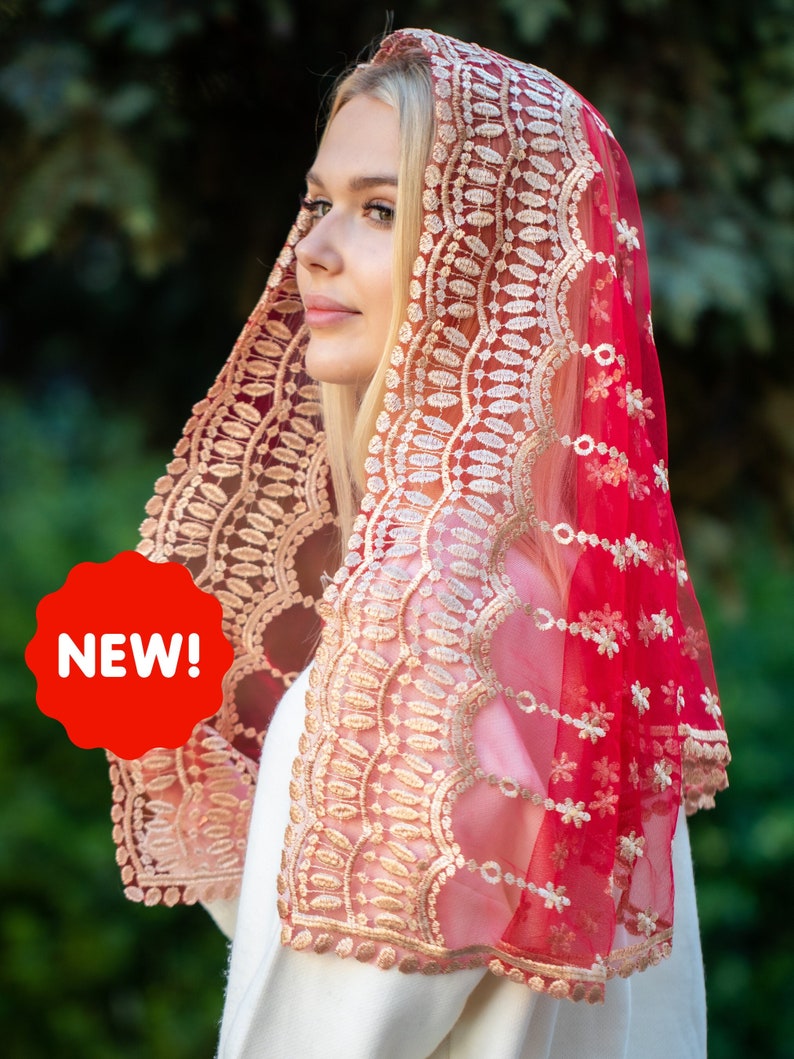 Red Mass Veil, Gold Veil Mantilla, Faith Head Coverings Holy, Chapel ...