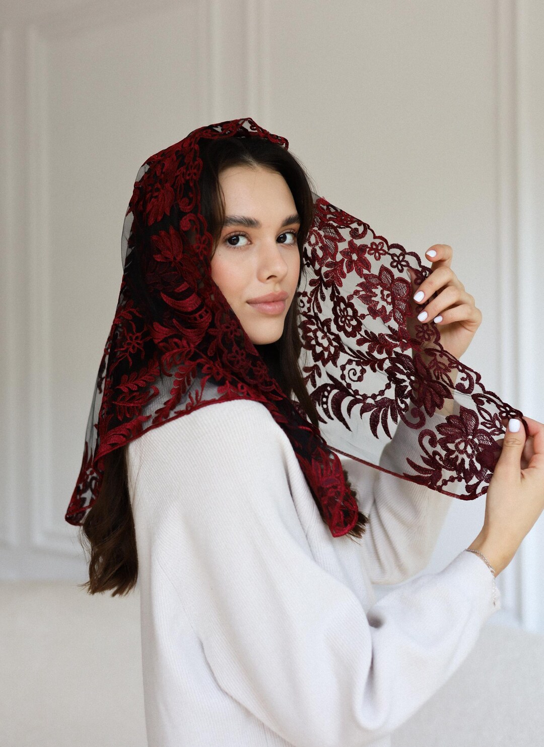 Red Mass Veil, Short Veil Mantilla, Faith Head Coverings Holy, Chapel ...