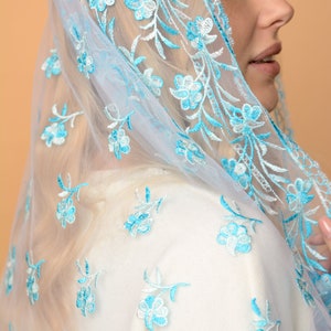 Infinity Light Blue Veil, Veil for Church, Blue Chapel Veil - Etsy