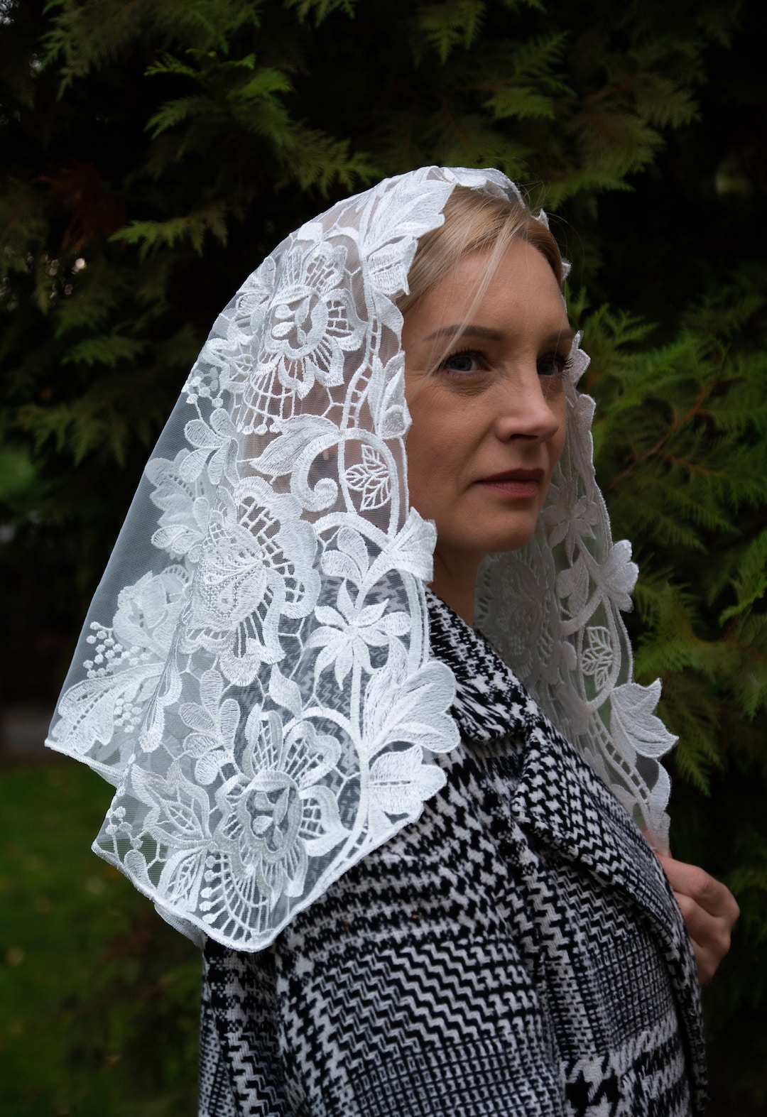 NEW !! Chapel Veil With Floral Embroidery, Church Lace Head Covering ...