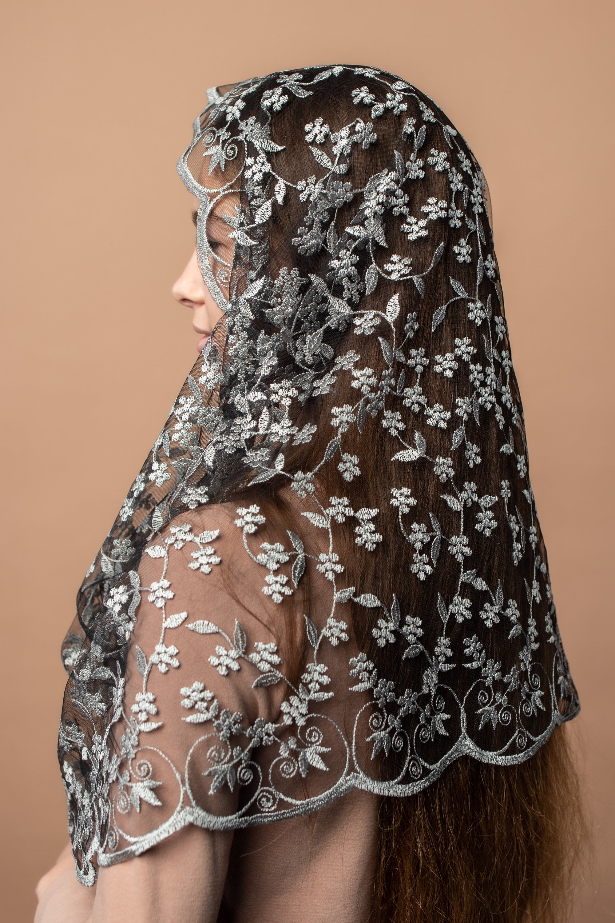 Classic Infinity Veil, Latin Mass Grey Veil, Infinity Catholic Veil 002 ...