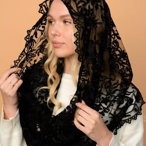 Black Lace Mantilla, Church Veil Cap, Lace Head Covering Veil, Trinity ...