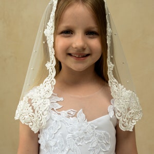 Kid Veil With Pearls , Child Veil for Church, Catholic Lace Mantilla - Etsy